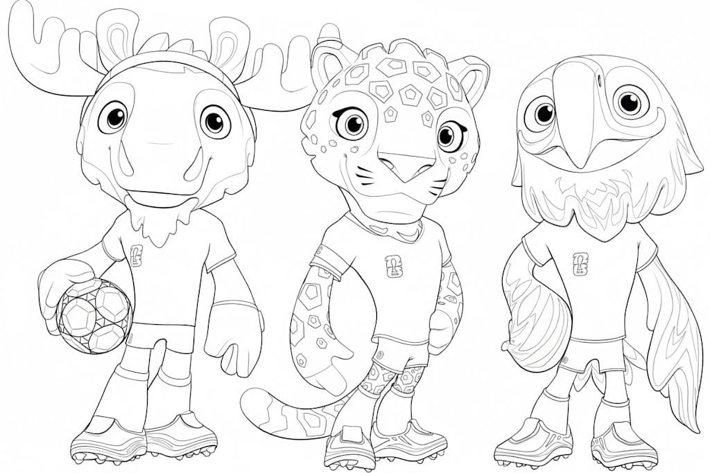 2026 World Cup Mascots Coloring Pages: Maple, Zayu and Clutch ...